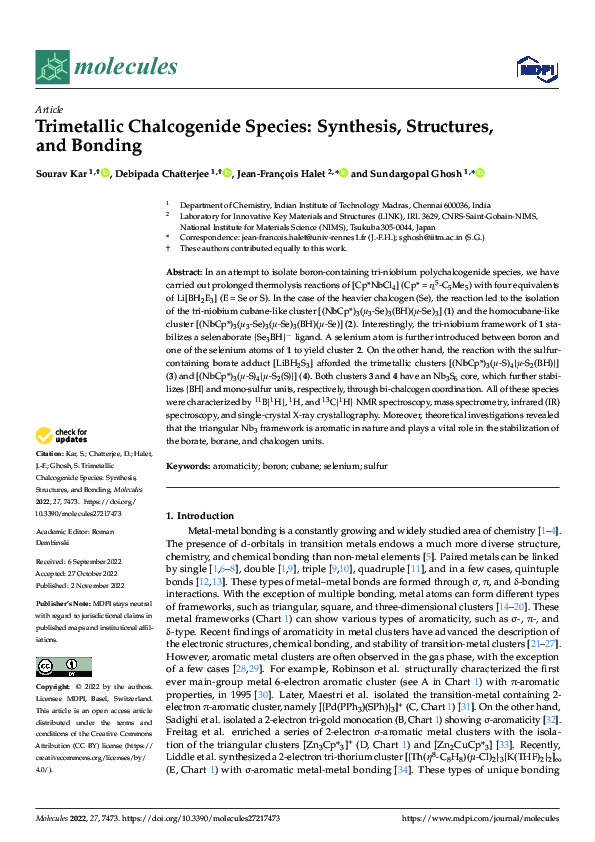 (PDF) Trimetallic Chalcogenide Species: Synthesis, Structures, and Bonding
