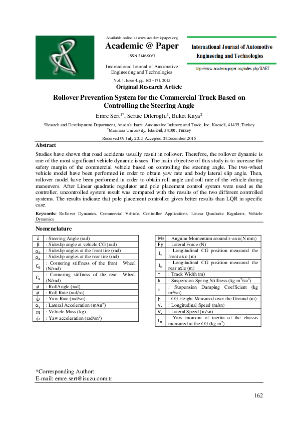 (PDF) The Rollover Control Design for Commercial Truck Using Different ...