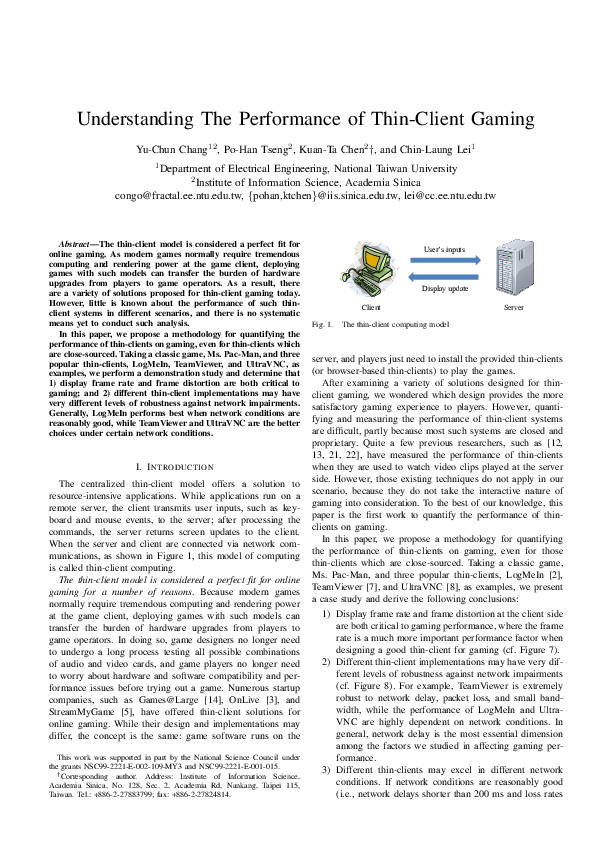(PDF) Understanding the performance of thin-client gaming | Chin-Laung ...