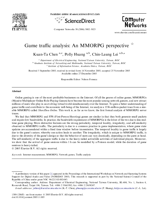 (PDF) Game traffic analysis: An MMORPG perspective | Chin-Laung Lei - Academia.edu