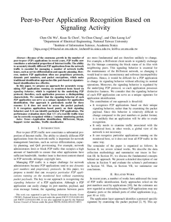 (PDF) Peer-to-Peer Application Recognition Based on Signaling Activity
