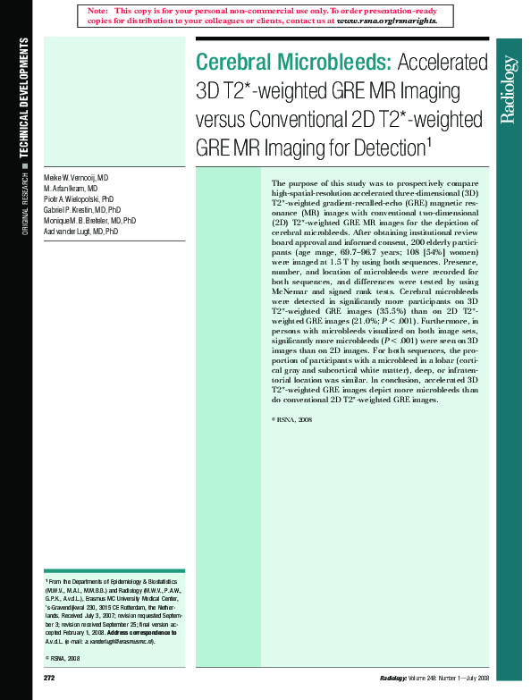 Pdf Cerebral Microbleeds Accelerated 3d T2 Weighted Gre Mr Imaging Versus Conventional 2d T2
