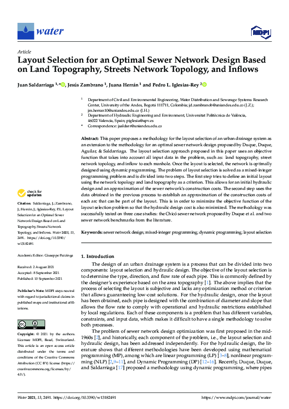 Pdf Layout Selection For An Optimal Sewer Network Design Based On
