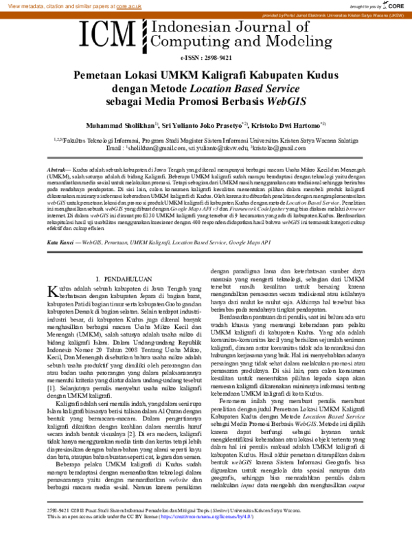 (PDF) Pemetaan Lokasi UMKM Kaligrafi Kabupaten Kudus dengan Metode ...