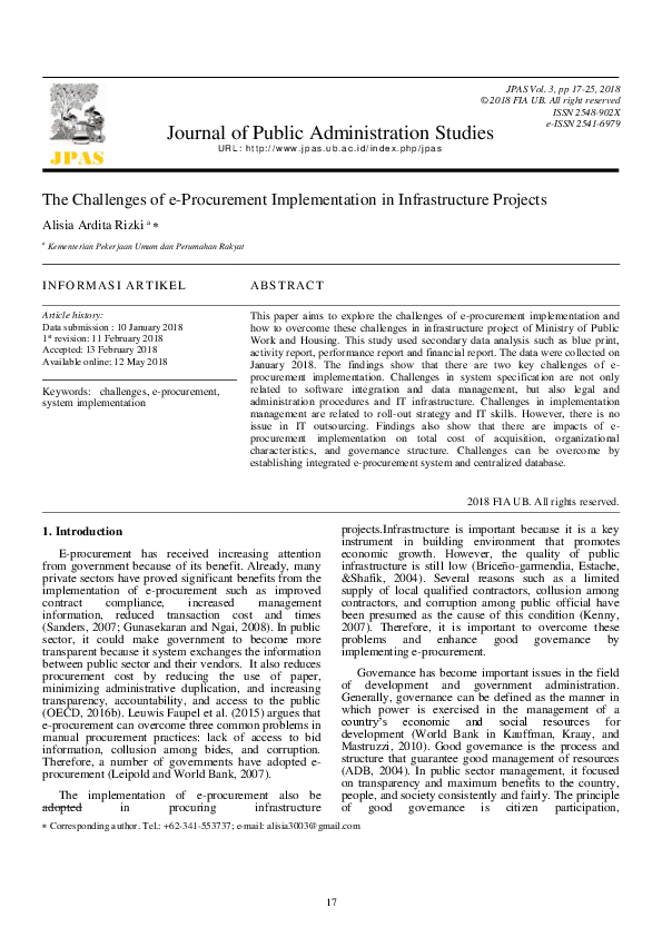 (PDF) The Challenges of e-Procurement Implementation in Infrastructure Projects