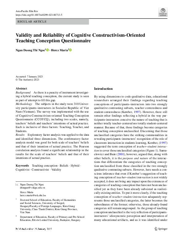(PDF) Validity and Reliability of Cognitive Constructivism-Oriented Teaching Conception ...