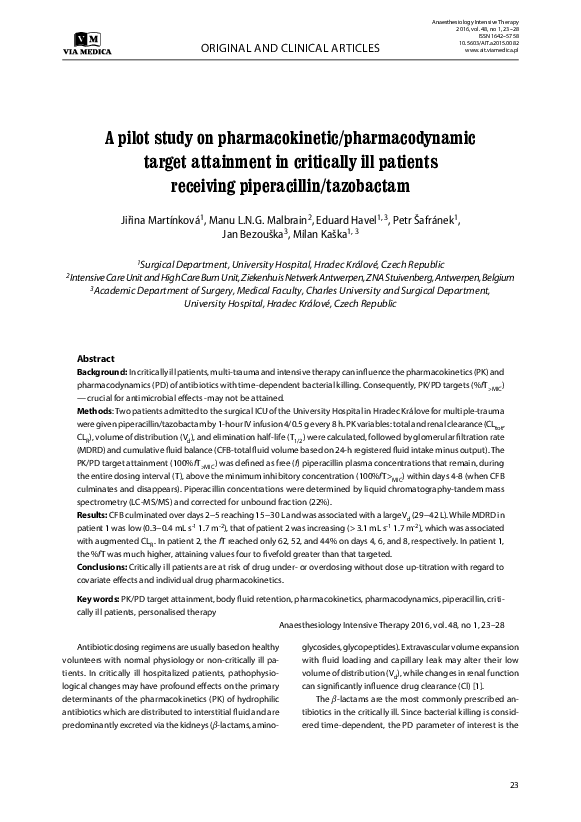 (PDF) Pilot Study on Pharmacokinetic/Pharmacodynamic Target Attainment in Critically Ill ...