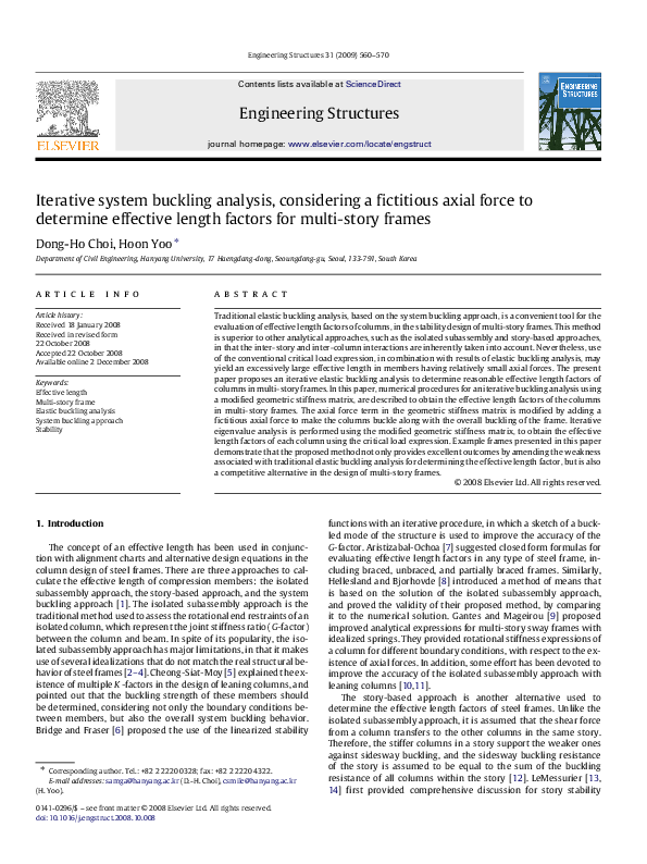 (PDF) Iterative system buckling analysis, considering a fictitious axial force to determine ...