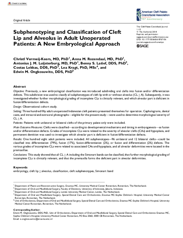 (PDF) Subphenotyping and Classification of Cleft Lip and Alveolus in ...