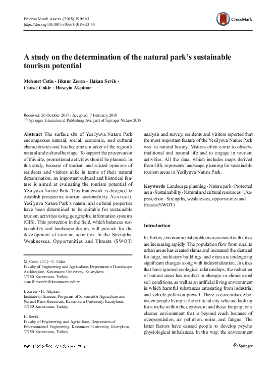 (PDF) A study on the determination of the natural park's sustainable ...