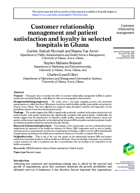 (PDF) Customer relationship management and patient satisfaction and ...