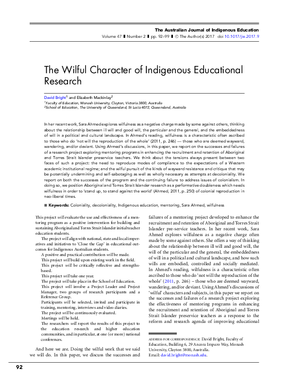 (PDF) The Wilful Character of Indigenous Educational Research
