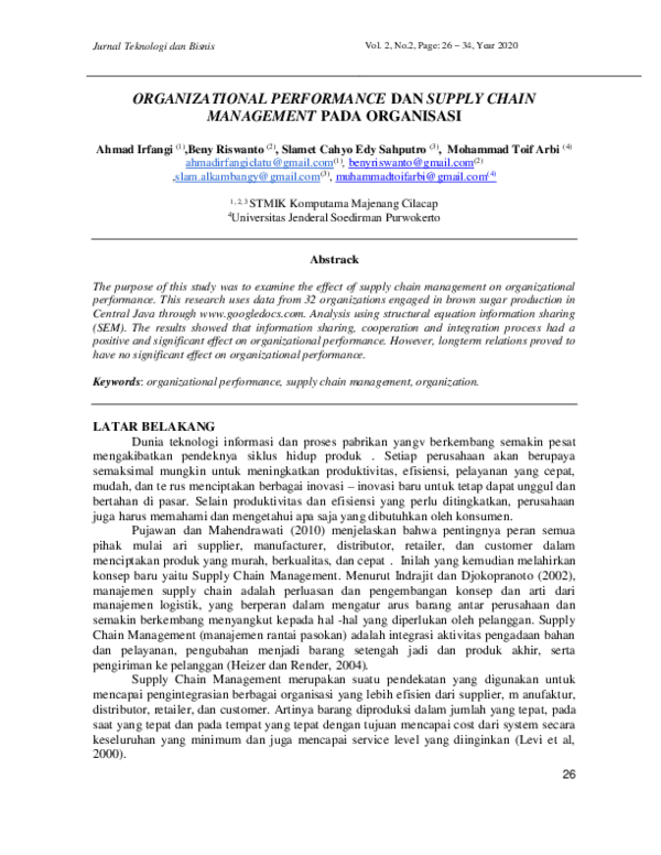 (PDF) Organizational Performance Dan Supply Chain Management Pada Organisasi