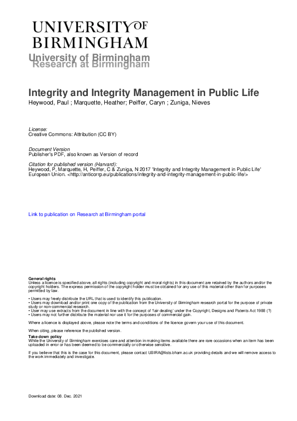 (PDF) Integrity and Integrity Management in Public Life