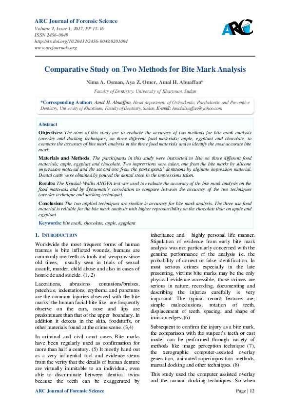 (PDF) Comparative Study on Two Methods for Bite Mark Analysis