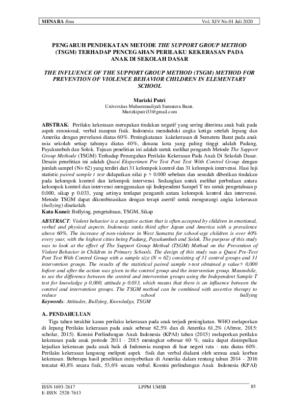 (PDF) Pengaruh Pendekatan Metode the Support Group Method (TSGM) Terhadap Pencegahan Perilaku ...