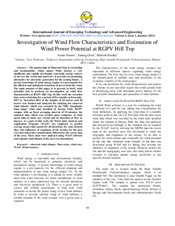 (PDF) Investigation of Wind Flow Characteristics and Estimation of Wind ...
