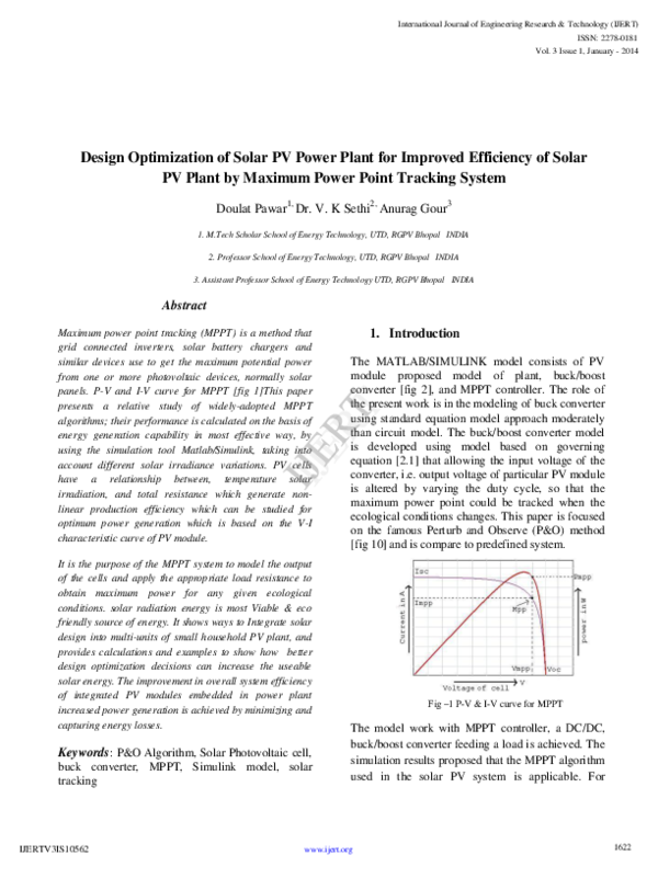 (PDF) Design Optimization of Solar PV Power Plant for Improved Efficiency of Solar PV Plant by ...