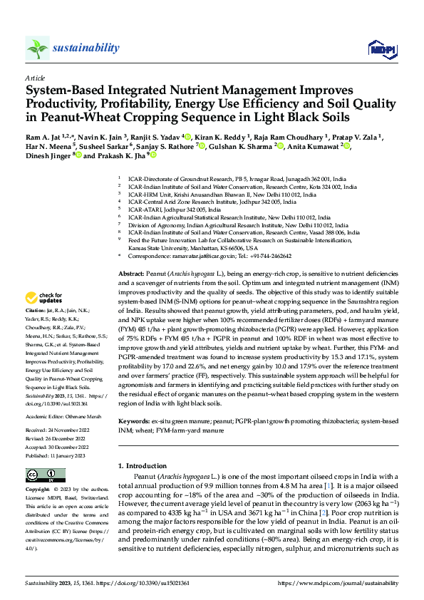 (PDF) System-Based Integrated Nutrient Management Improves Productivity, Profitability, Energy ...