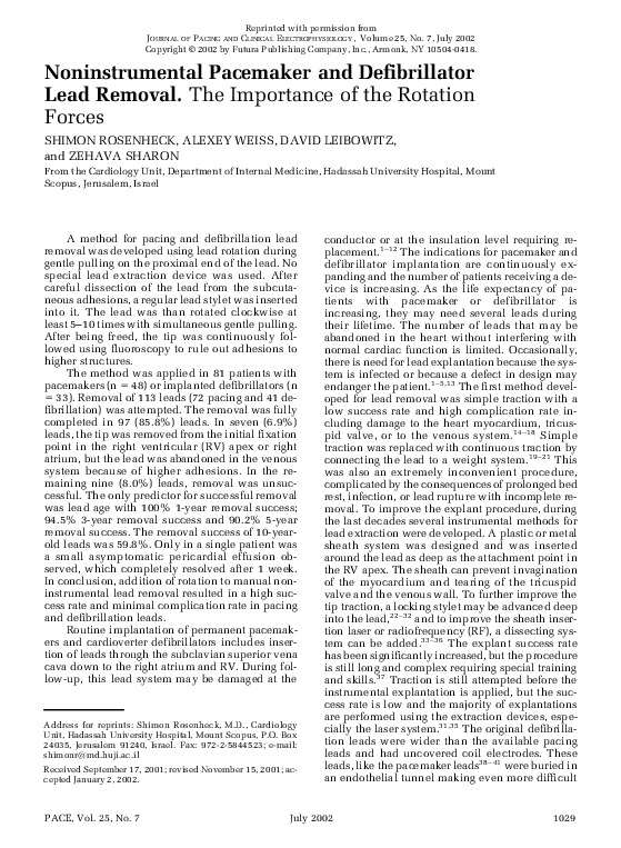 (PDF) Noninstrumental Pacemaker and Defibrillator Lead Removal. The ...