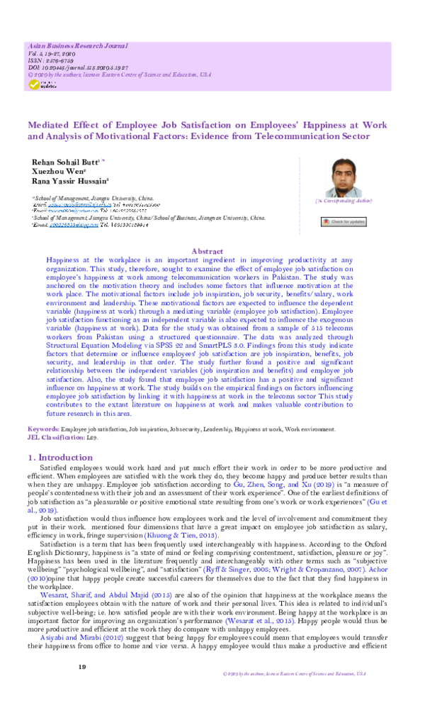 (PDF) Mediated Effect of Employee Job Satisfaction on Employees ...