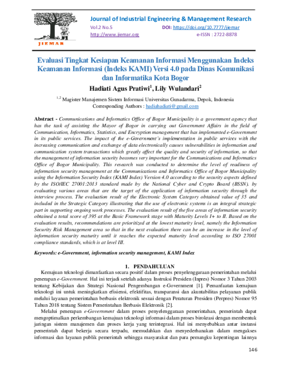 (PDF) Evaluasi Tingkat Kesiapan Keamanan Informasi Menggunakan Indeks ...