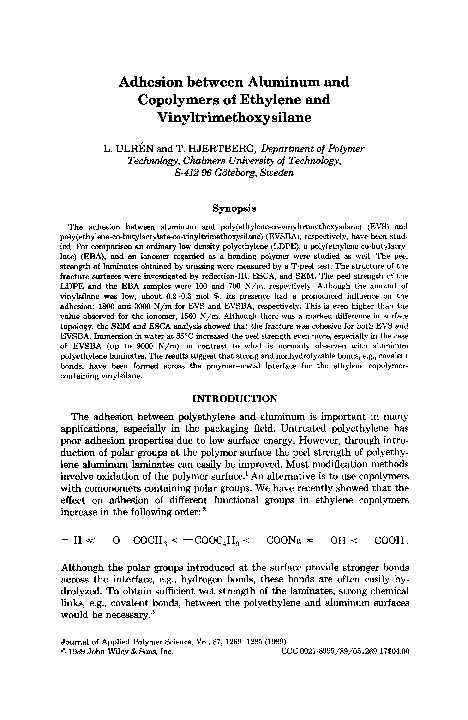 (PDF) Adhesion between aluminum and copolymers of ethylene and ...