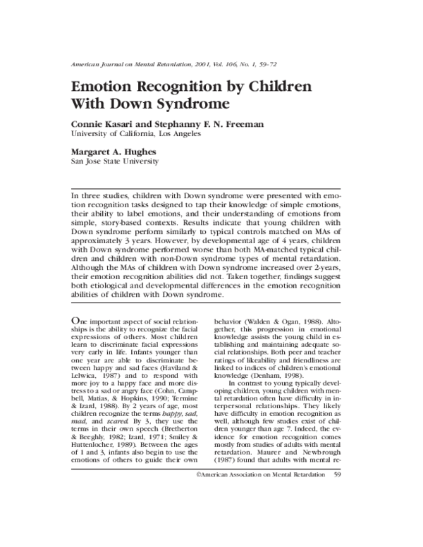 (PDF) Emotion Recognition by Children With Down Syndrome: Investigation of Specific Impairments ...