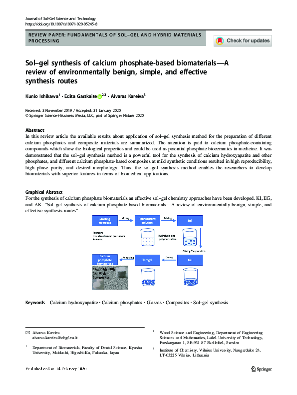 (PDF) Sol–gel synthesis of calcium phosphate-based biomaterials—A review of environmentally ...