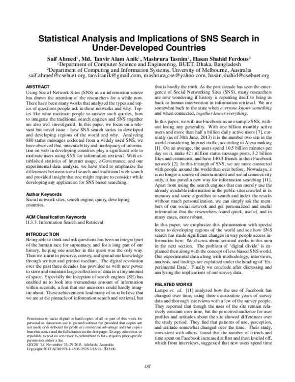 (PDF) Statistical analysis and implications of SNS search in under-developed countries