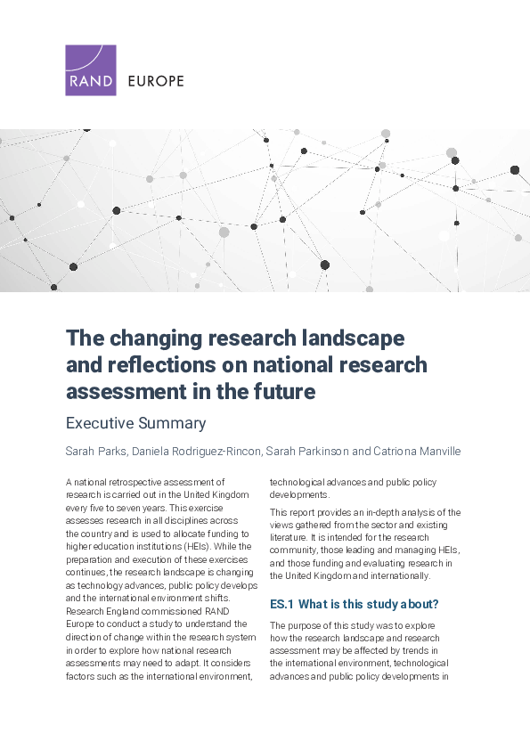 (PDF) The changing research landscape and reflections on national ...