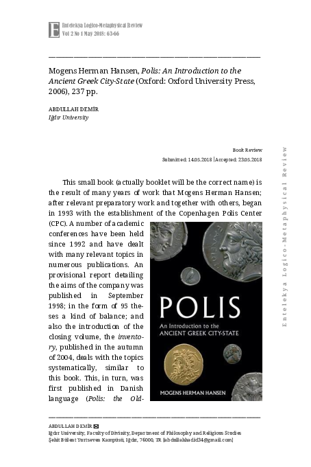 (PDF) Polis An Introduction to the Ancient Greek City State by M. H. Hansen[#441590]