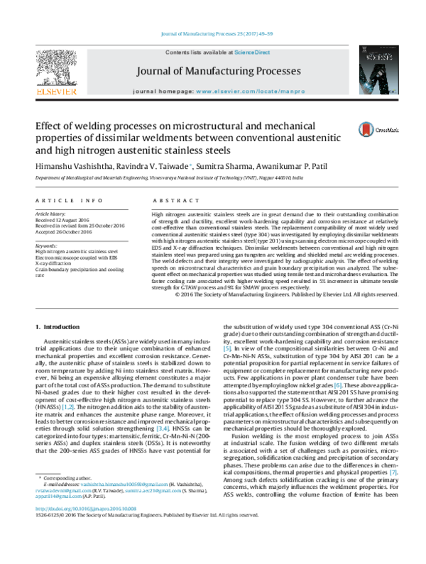 (PDF) Effect of welding processes on microstructural and mechanical properties of dissimilar ...