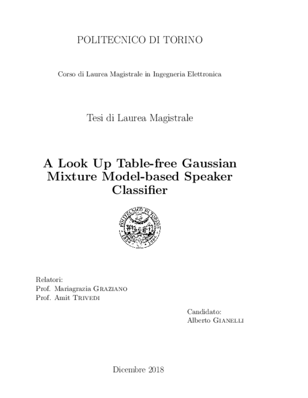 (PDF) A Look Up Table-free Gaussian Mixture Model-based Speaker Classifier | Alberto Gianelli ...