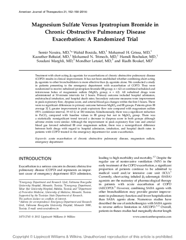 (PDF) Magnesium Sulfate Versus Ipratropium Bromide in Chronic ...