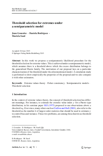 (PDF) Threshold selection for extremes under a semiparametric model | DANIELA CAROLINA ARROYO ...