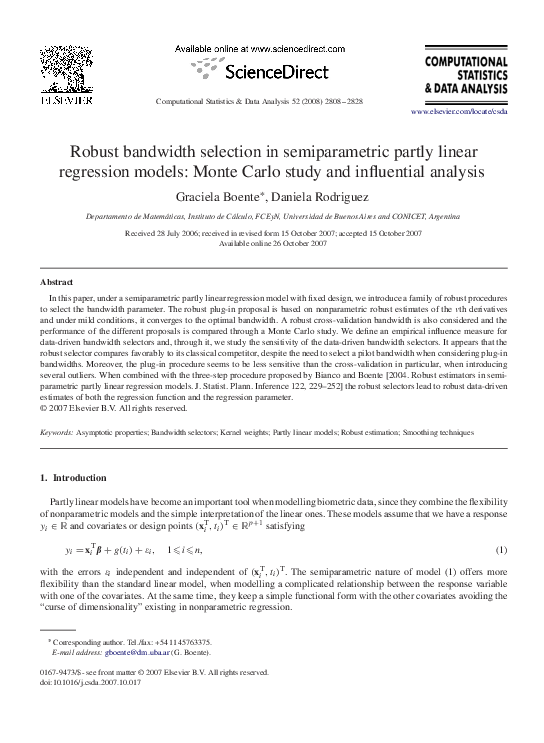 Pdf Robust Bandwidth Selection In Semiparametric Partly Linear Regression Models Monte Carlo