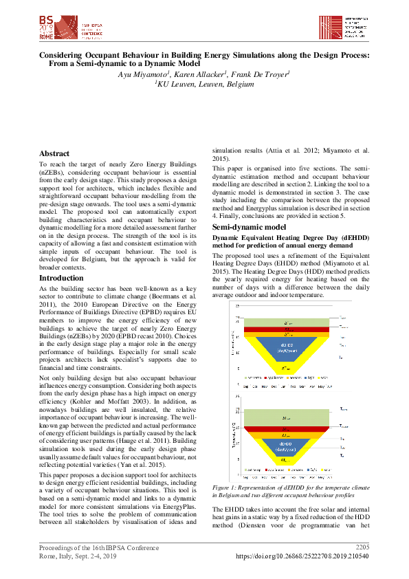 Pdf Considering Occupant Behaviour In Building Energy Simulations Along The Design Process