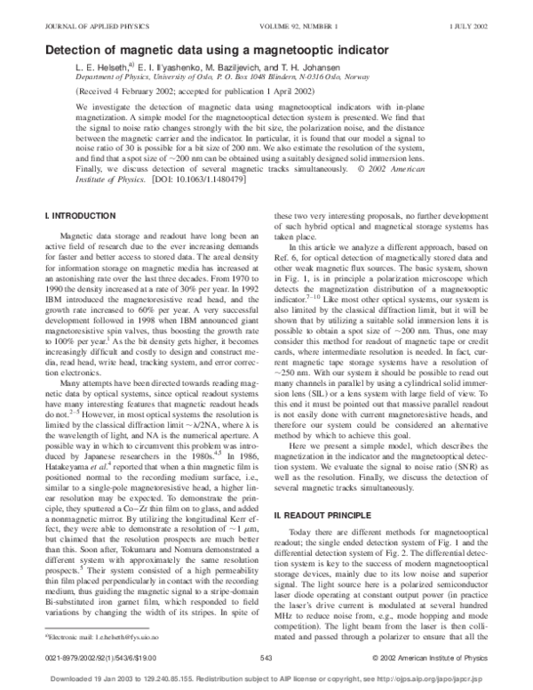 (PDF) Detection of magnetic data using a magnetooptic indicator | Tom ...