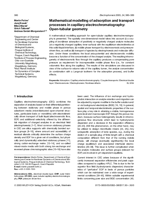 (PDF) Mathematical modelling of adsorption and transport processes in ...