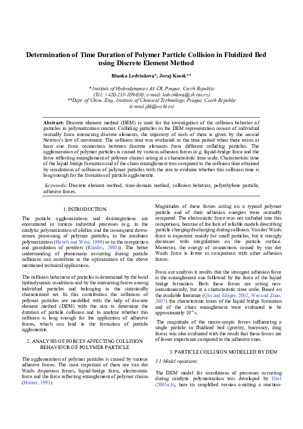 (PDF) Determination of Time Duration of Polymer Particle Collision in Fluidized Bed using ...