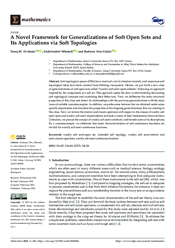 (PDF) A Novel Framework for Generalizations of Soft Open Sets and Its Applications via Soft ...