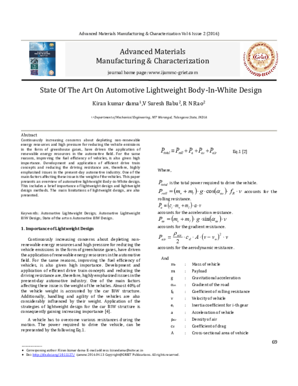 (PDF) State of the Art on Automotive Lightweight Body-in-White Design