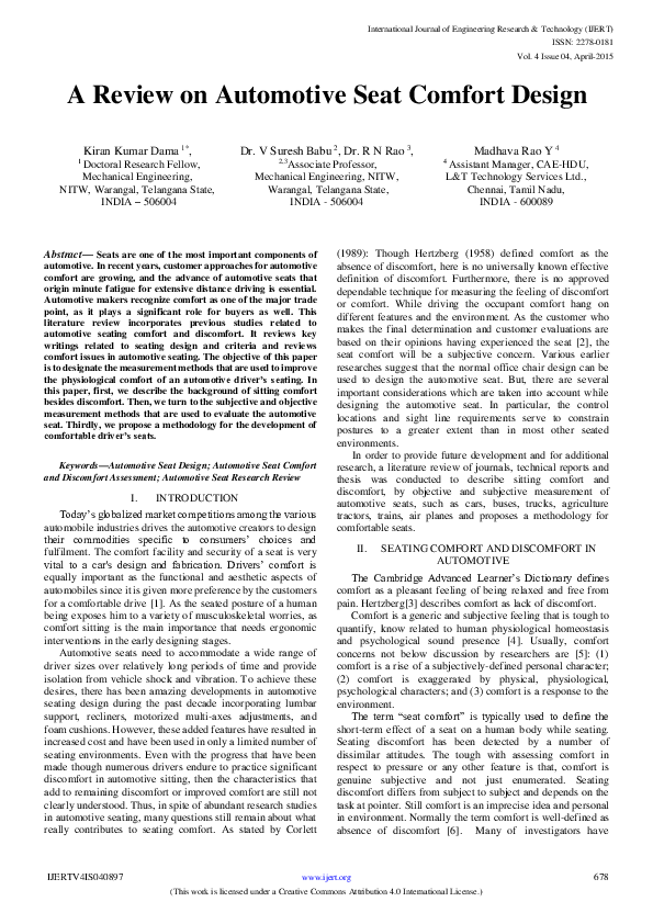 (PDF) A Review on Automotive Seat Comfort Design