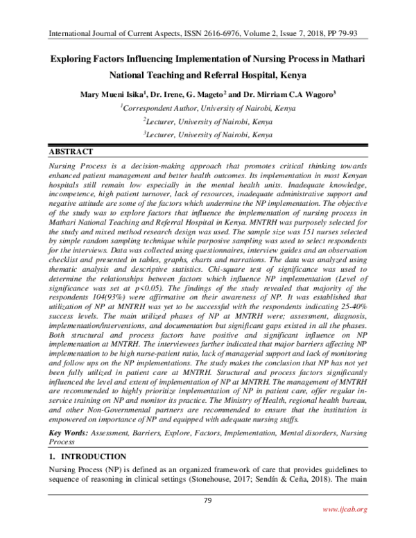 (PDF) Exploring Factors Influencing Implementation of Nursing Process in Mathari National ...