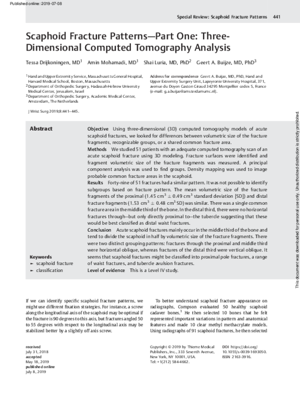 (PDF) Scaphoid Fracture Patterns—Part One: Three-Dimensional Computed ...