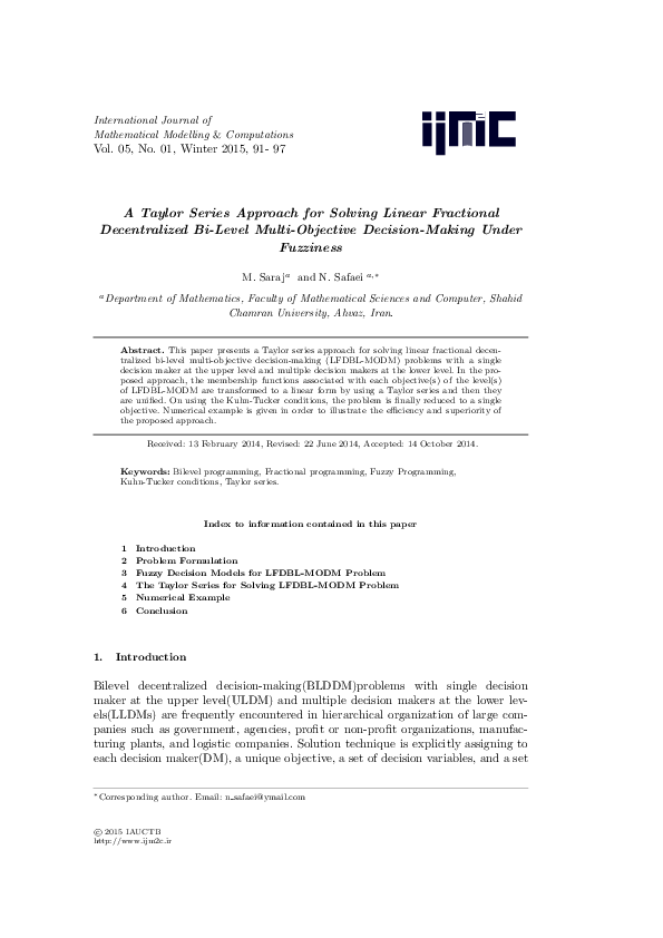 (PDF) A Taylor Series Approach for Solving Linear Fractional ...