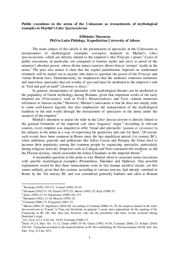 (PDF) Public executions in the arena of the Colosseum as reenactments of mythological examples ...