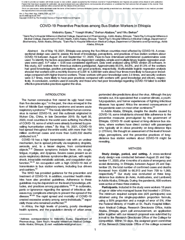 (PDF) COVID-19 Preventive Practices among Bus Station Workers in ...