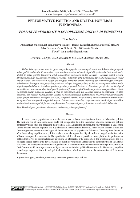 (PDF) Performative Politics and Digital Populism in Indonesia